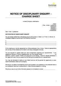 Disciplinary Charge Sheet | Free Sheet Templates