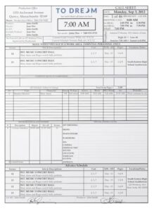 Film Call Sheet Template | Free Sheet Templates