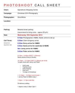 Photoshoot Call Sheet Template | Free Sheet Templates