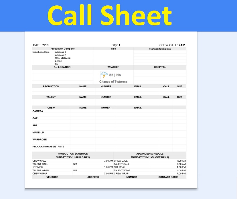 callsheettemplate | Free Sheet Templates