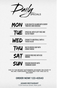 Single Page Restaurant Menu Sheet Template | Free Sheet Templates