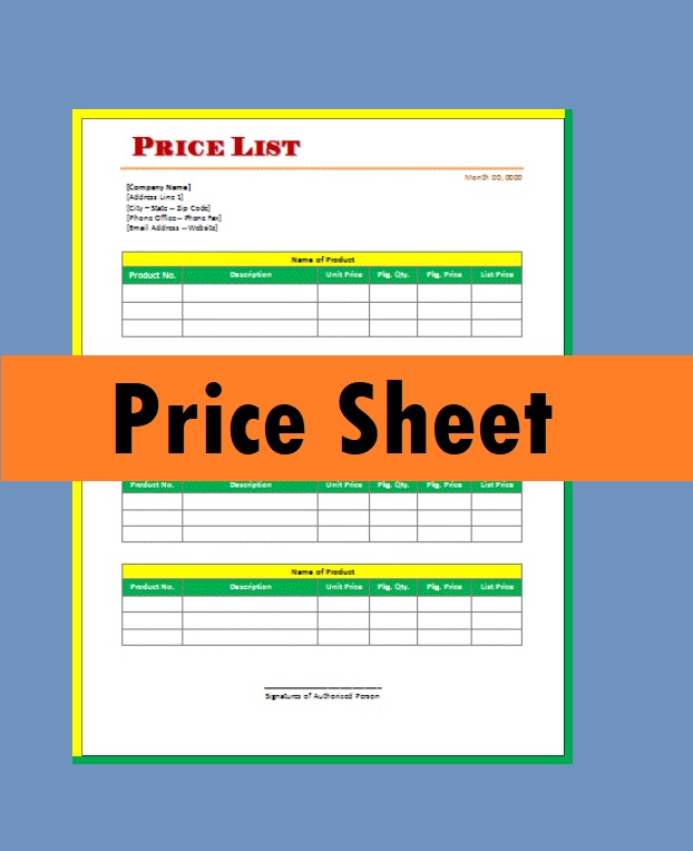 pricesheettemplate | Free Sheet Templates