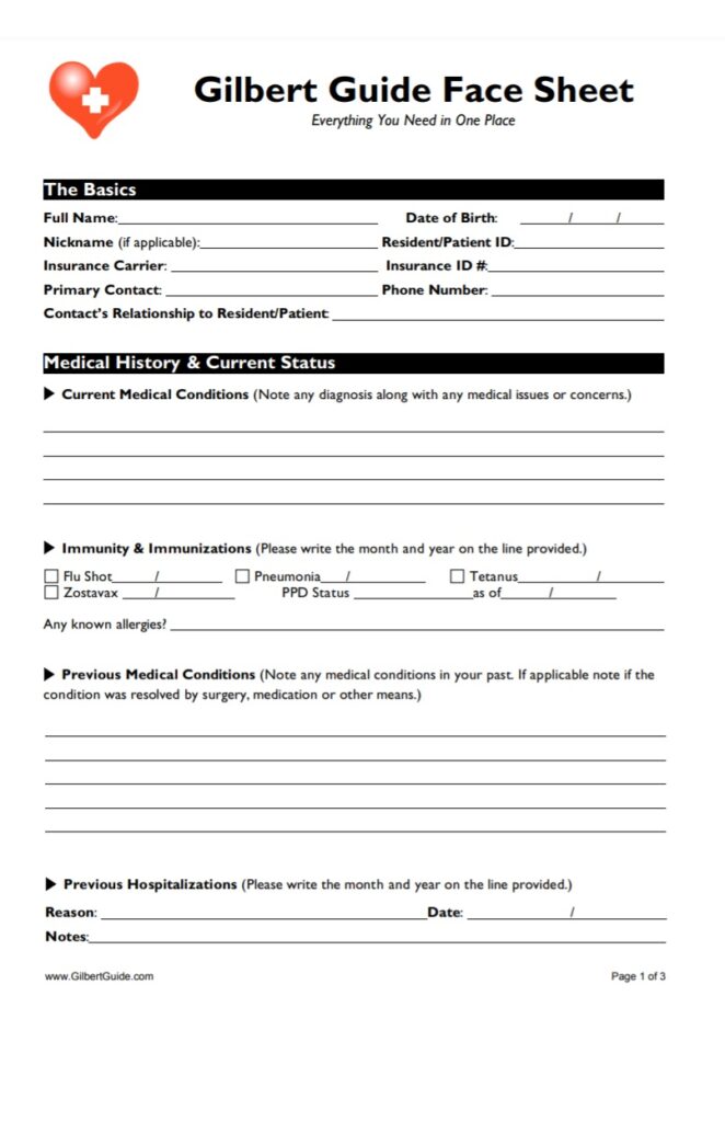 Face Sheet Template | Free Sheet Templates